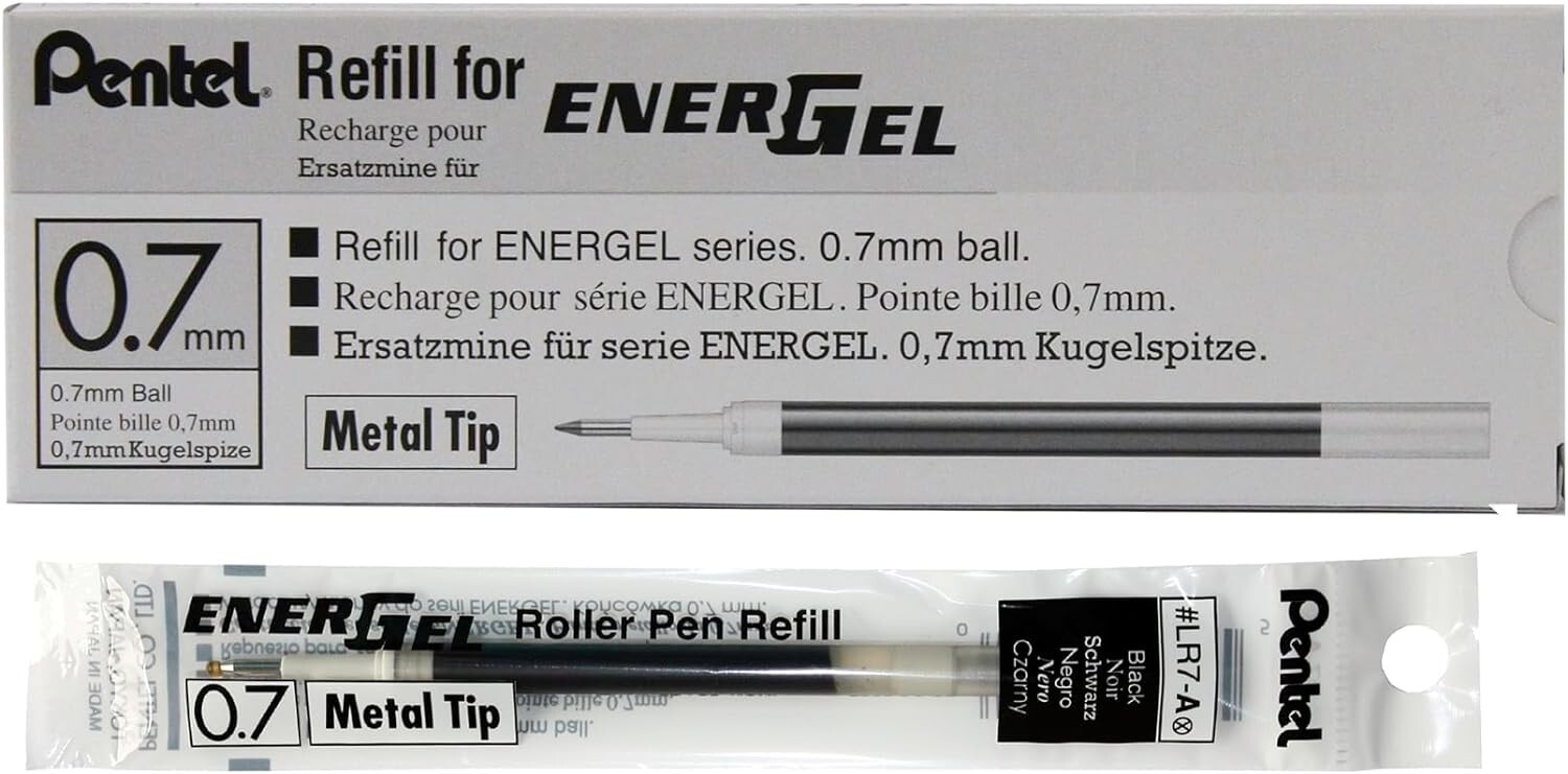 Pentel Refill Ink for EnerGel Liquid Gel Pen, 0.7mm, Black Ink, Box of ...