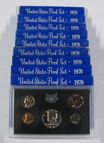 (10) 1970 S SILVER PROOF SETS OGP TOTAL OF 50 PROOF COINS KENNEDY ...
