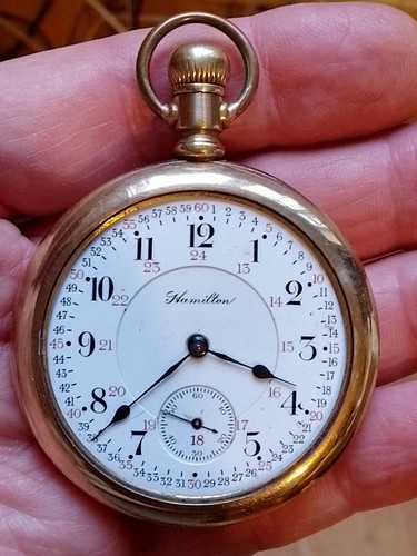 Vintage/Antique HAMILTON 24 Hour Gold POCKET WATCH 52 mm Dia - 94 grams ...