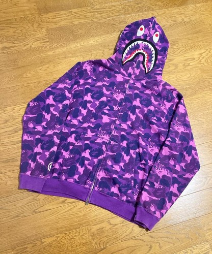 BAPE Fire camo shark full hoodie purple camo flame NIGO A Bathing Ape ...
