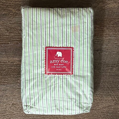 AMY COE NIP Crib Dust Ruffle Green Pinstripe | eBay