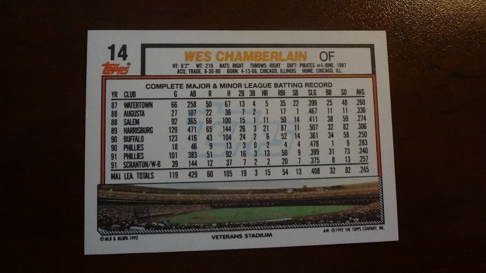 1992 TOPPS # 14 WES CHAMBERLAIN BASEBALL CARD | eBay