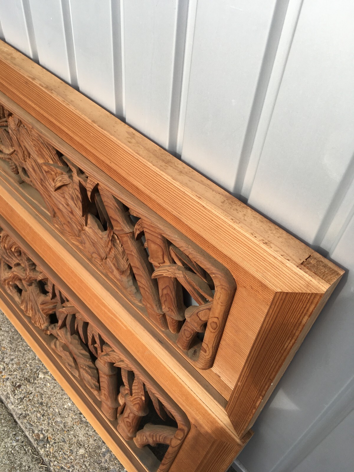 Ranma 欄間 Japanese wood carving Vintage Transom signed Pine bamboo plum ...