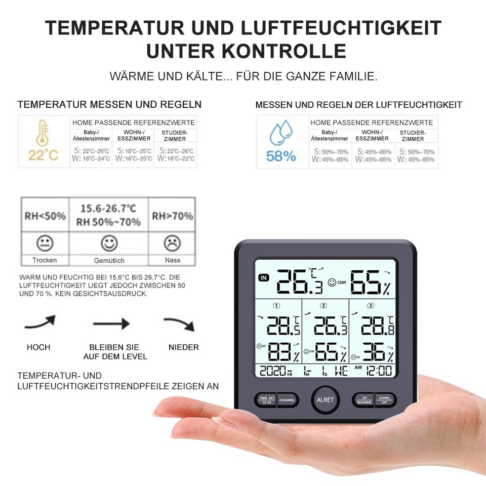 Funk-Wetterstation mit Außensensor Hygrometer Thermometer Wecker Uhr ...