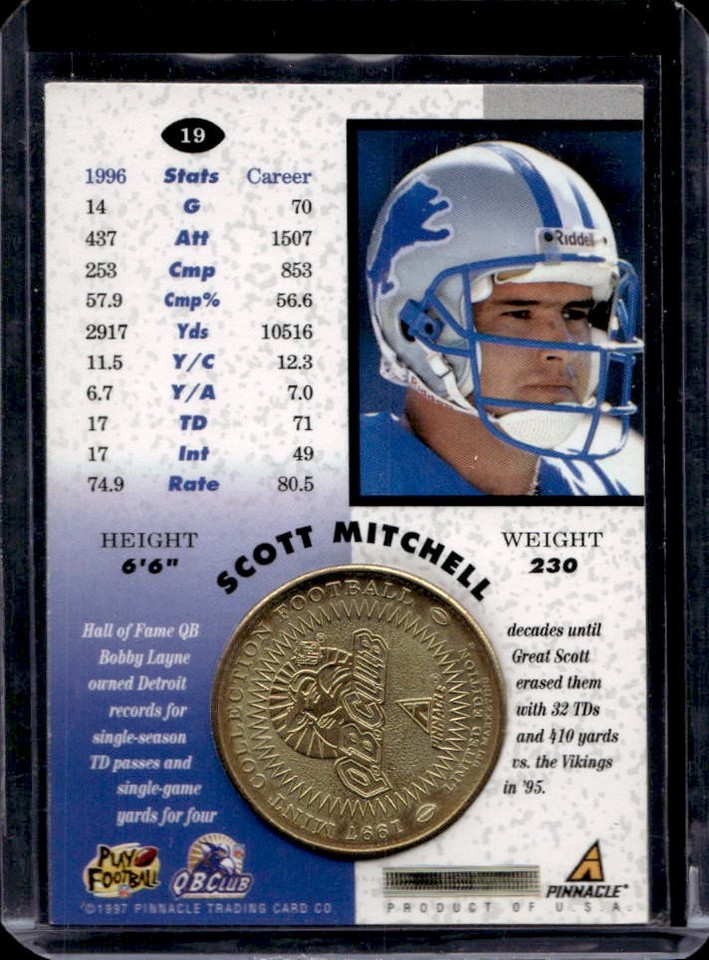 1997 Pinnacle Mint Scott Mitchell Coins Brass #19 Lions | eBay