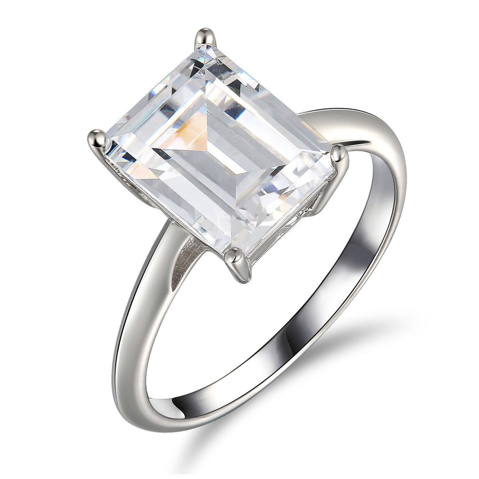 935 Argentium Silver Emerald Cut Cubic Zirconia Solid Solitaire ...