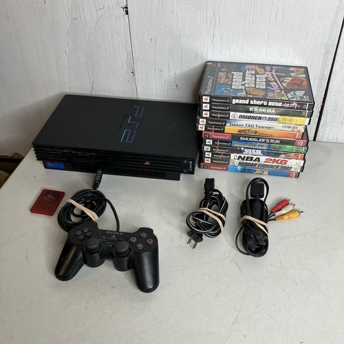 SONY PlayStation 2 Fat Black PS2 Bundle SCPH-39001 11 Games GTA Vice ...