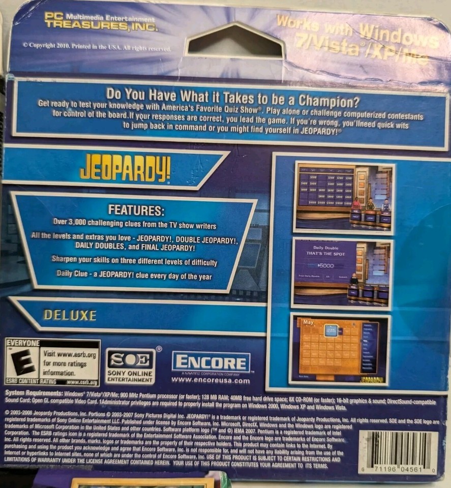 New 2008 Jeopardy Deluxe PC CD-ROM Game Works W/ Windows 7, Vista, & XP ...
