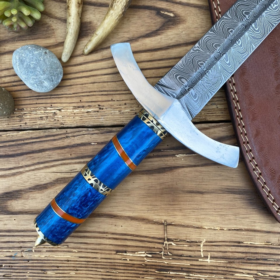 18" Handcrafted Battle Ready Short Sword Forged Damascus Steel Blade W ...
