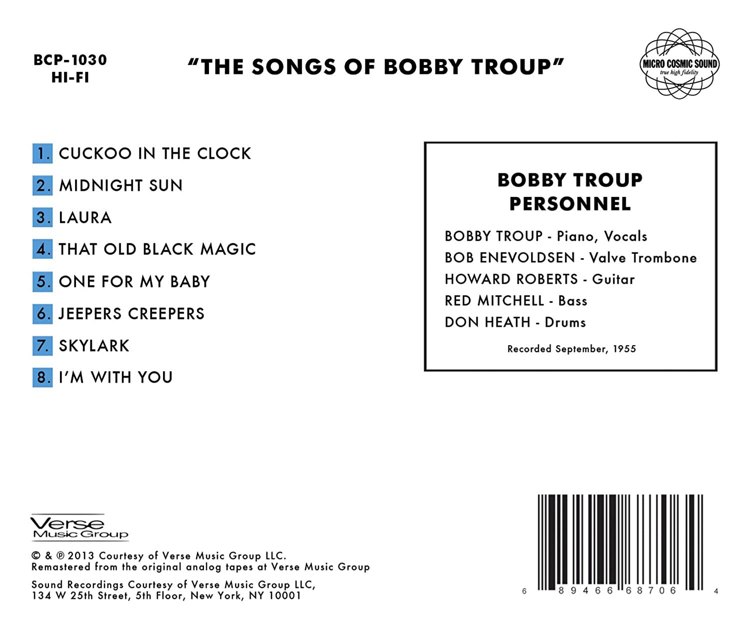 Bobby Troup The Songs of Bobby Troup 2013 Remastered Version (CD) (US ...
