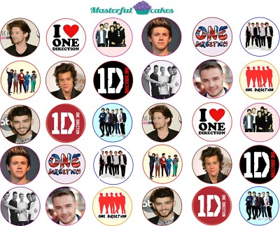 30 x One Direction Design Edible rice paper Icing CupCake Topper or ...