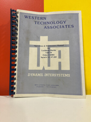 Western Technology 20881 Lockheed Martin VRP 70 Operation & Maintenance ...