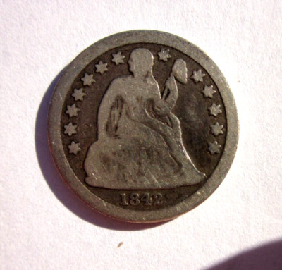 1842 SEATED LIBERTY DIME 10C CENT PHILADELPHIA MINT EARLY DATE COLECTOR ...