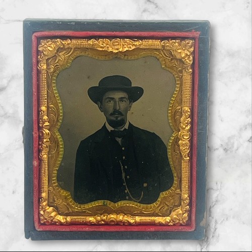 Antique Tin Type Photo Dapper Cowboy Gentleman Tinted Watchfob 1880's ...