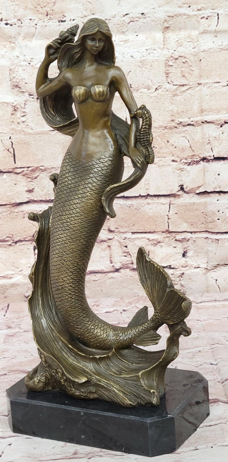 Hot Cast Bronze Mermaid Sculpture Statue Figure on Marble Base Original ...