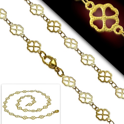 Gold Plated Stainless Steel 4 Leaf Clover Link Chain 45 cm(17.73 in ...