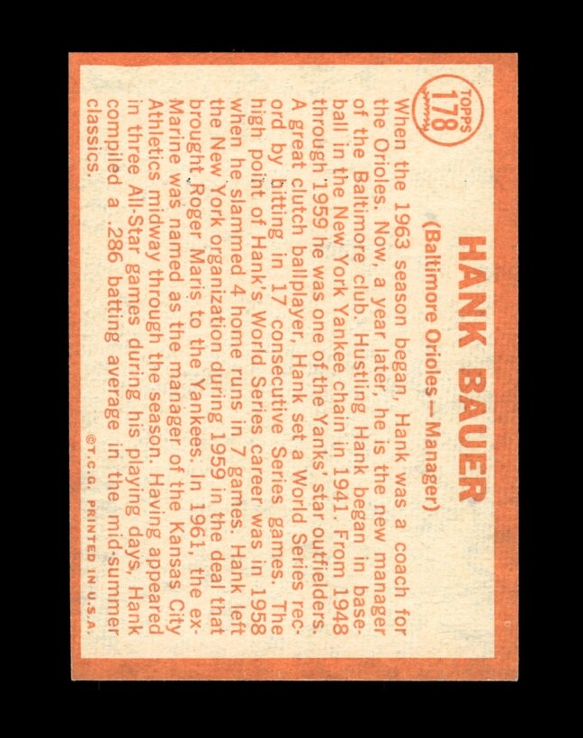 1964 Topps Set-Break #178 Hank Bauer Mg NR-MINT *GMCARDS* | eBay