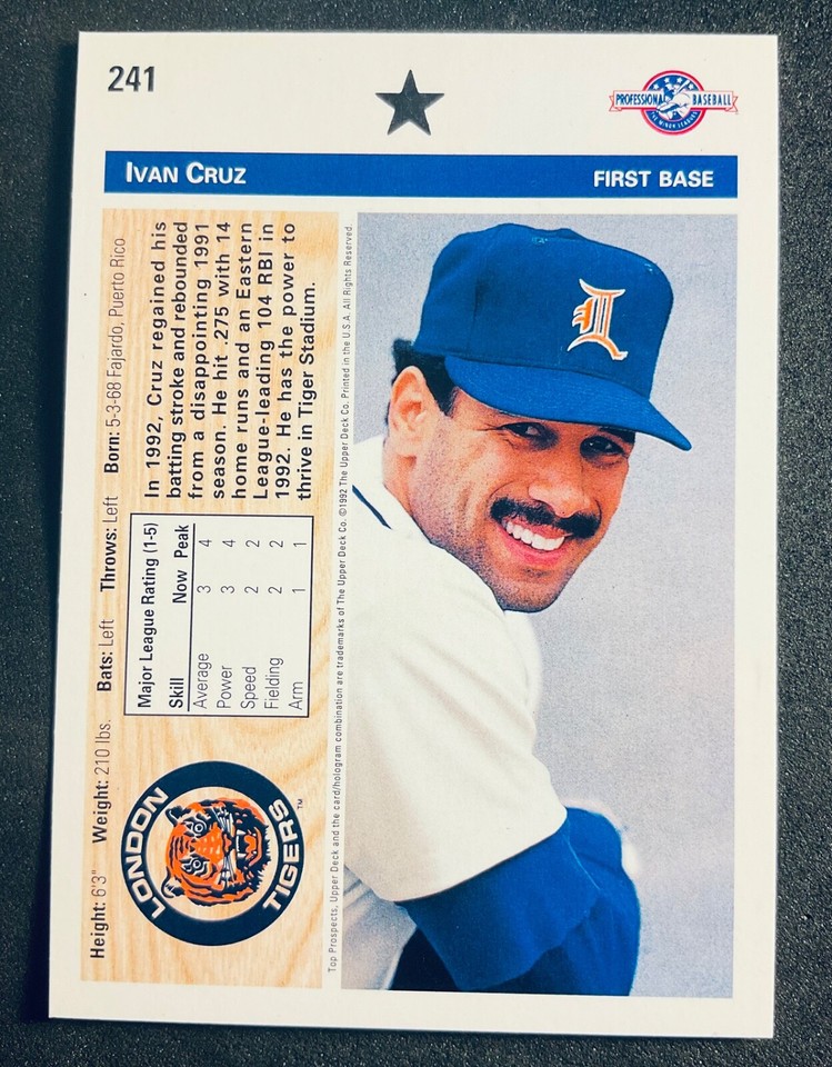 Detroit Tigers IVAN CRUZ auto signed autographed 1992 UPPER DECK CARD ...