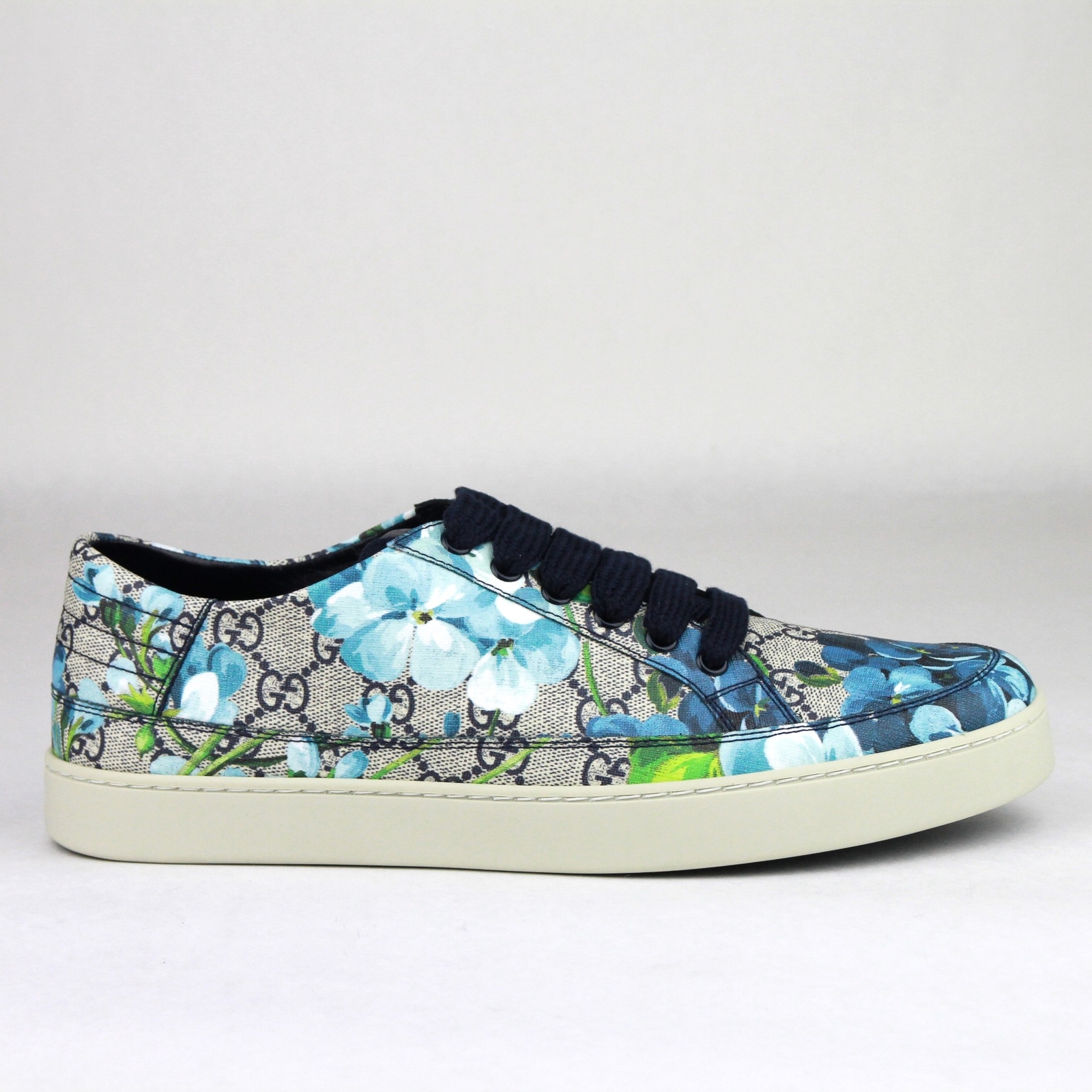 Gucci Supreme GG Canvas Bloom Print Blue Flower Sneaker Shoes 407343 ...