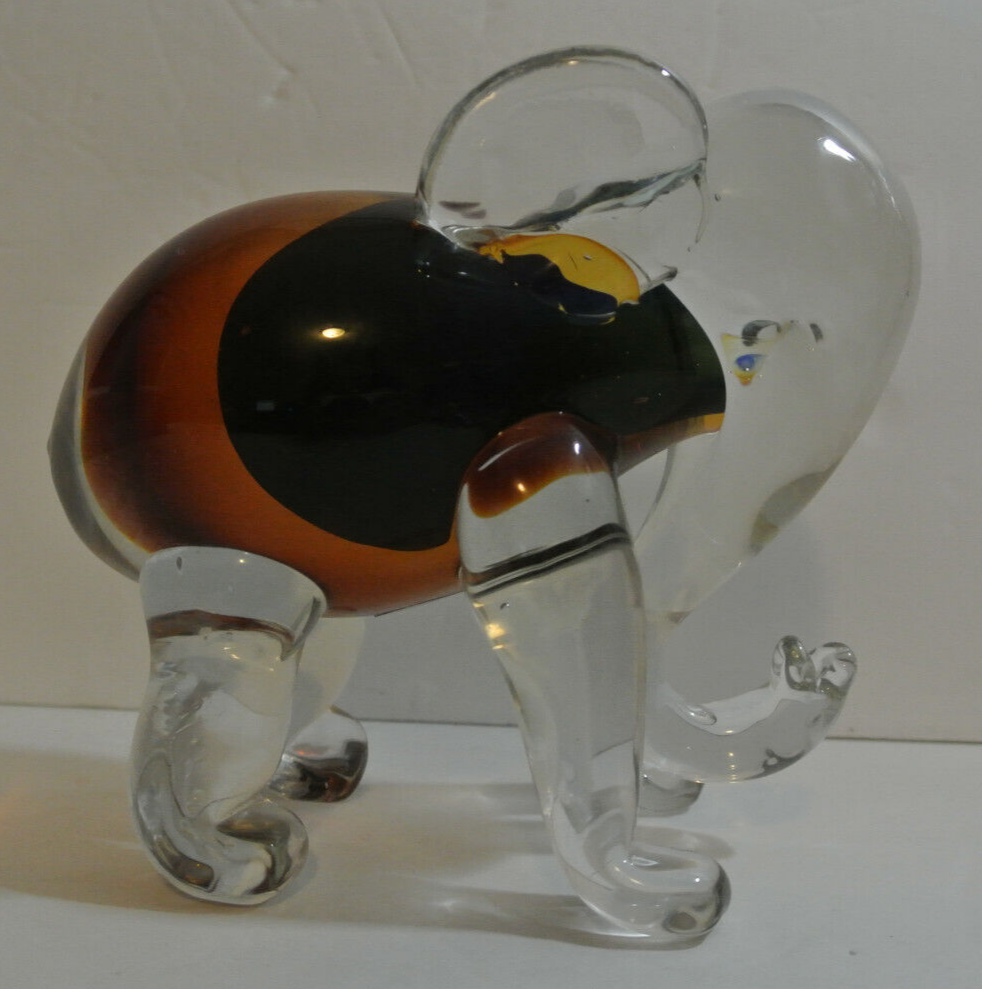 Murano Art Glass Amber ELEPHANT Figure 6" Figurine Cristalleria Stile D ...