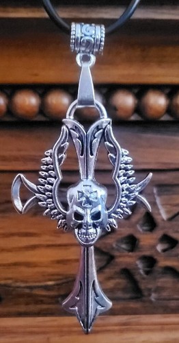 Skull Cross Necklace Viking Biker Emo Halloween 🎃 Stainless Steel Skull ...