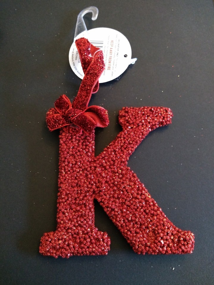 LUXURY RED GLITTER HANGING LETTER XMAS TREE DECORATION ALPHABET GIFT ...