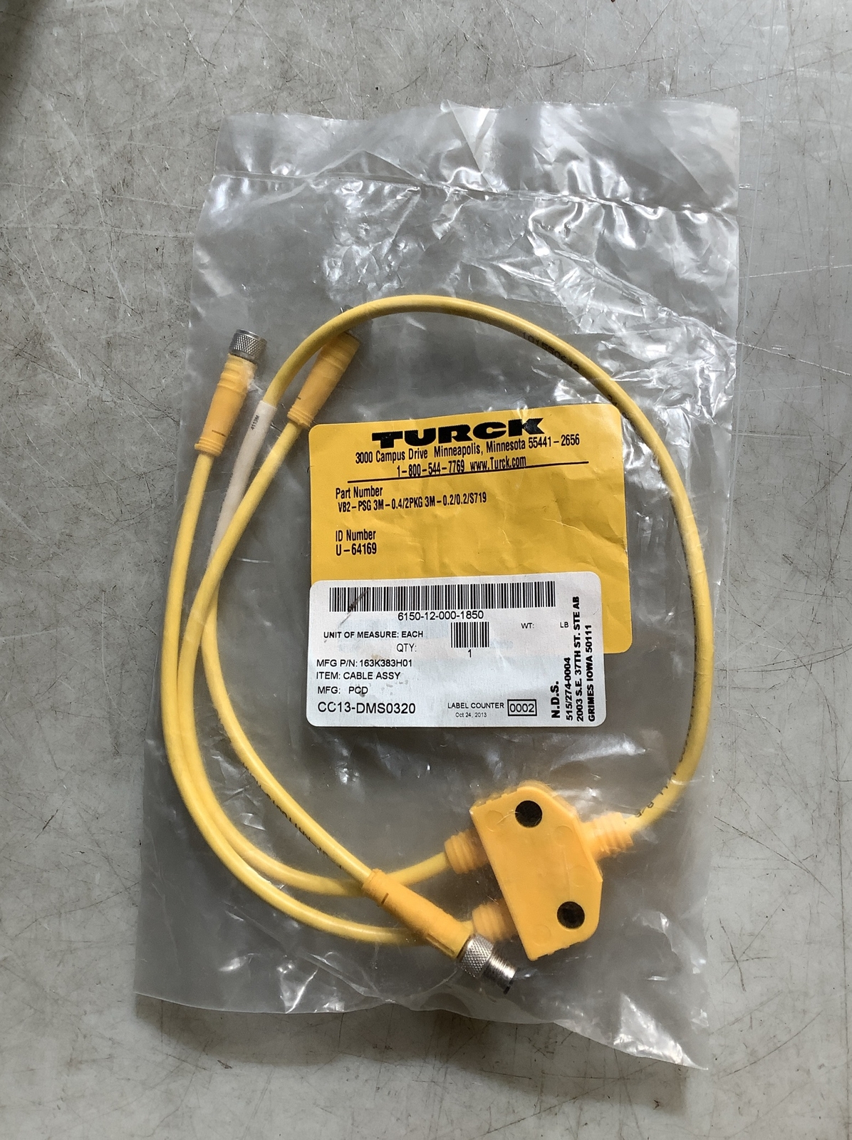 TURCK VB2-PSG 3M-0.4/2PKG 3M-0.2/0.2/S719 U-64169 SPLITTER CORDSET U3S ...