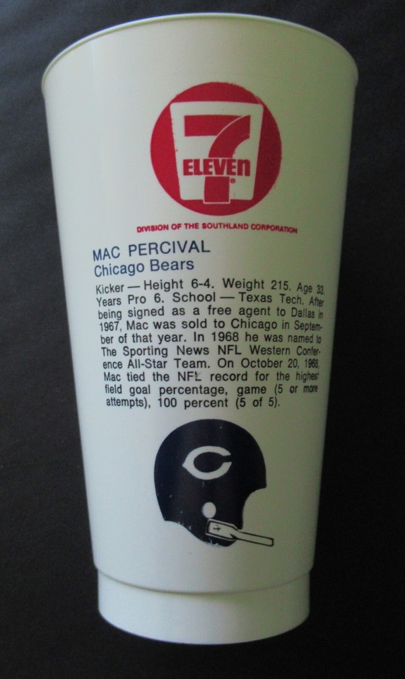 1973 7-11 Football NFL Slurpee Cup Mac Percival Chicago Bears | eBay