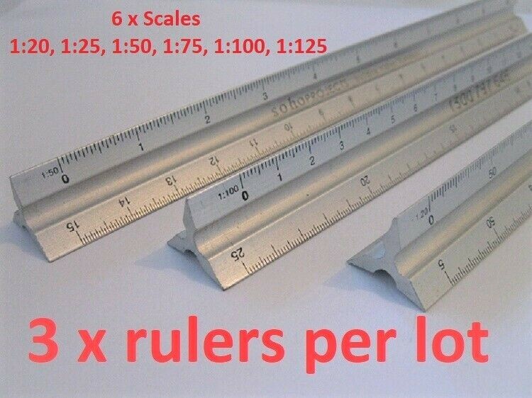 3 X 20cm Aluminium Triangular Tri Scale Ruler Architect Drafting ...