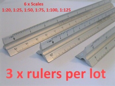 3 X 20cm Aluminium Triangular Tri Scale Ruler Architect Drafting ...
