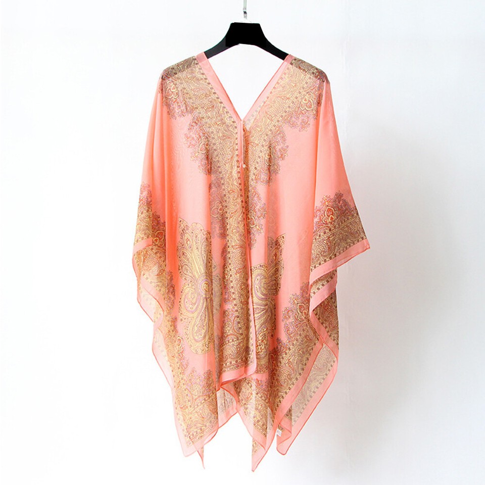 Women Chiffon Blouse Scarf Shawl Printed Sunscreen Sun Protection Shawl ...