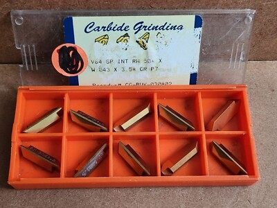 (Qty 10) CARBIDE GRINDING V84 6P INT RH Grooving Inserts 50 x 3.5 W.043 ...