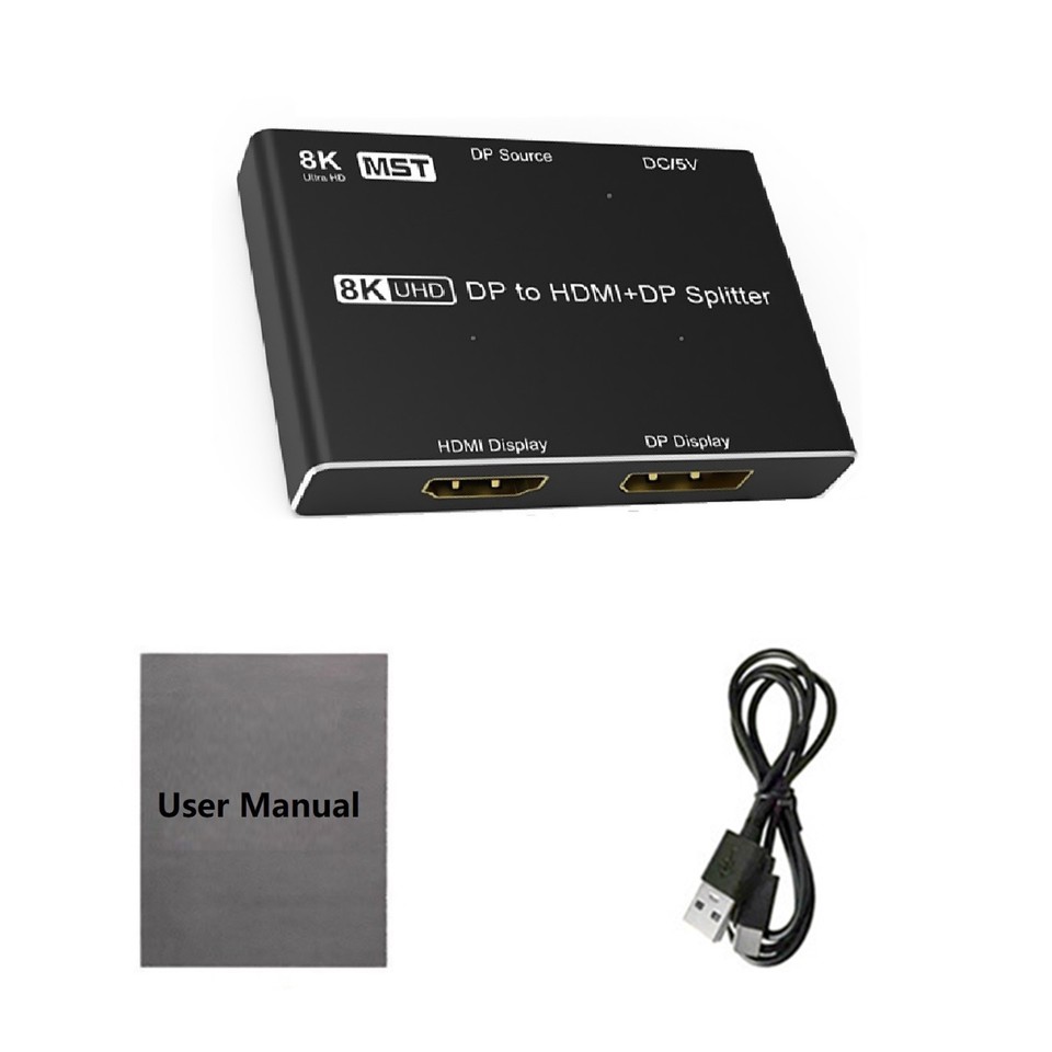 8K 30Hz DP To HDMI/DP Splitter Repeater 1x2 MST Splitter 32.4Gbps For ...