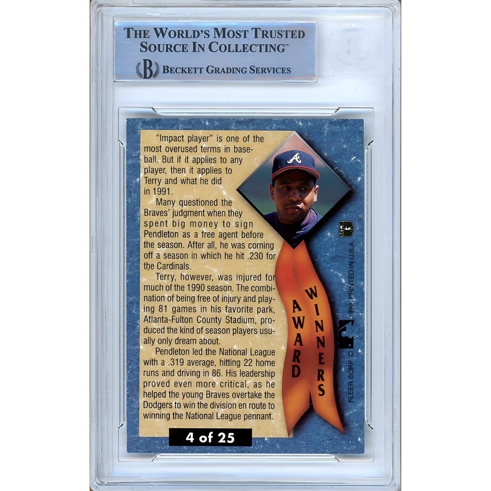 Terry Pendleton Atlanta Braves Auto 1992 Fleer Ultra Award #4 BAS ...