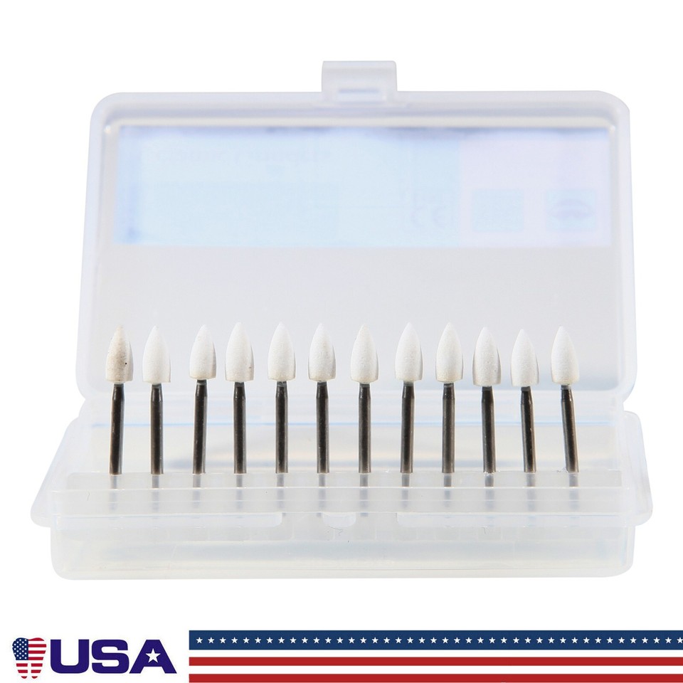 12pcs Dental Flame White Stone Polishing FG Burs Fl2 Abrasion Point Bur ...