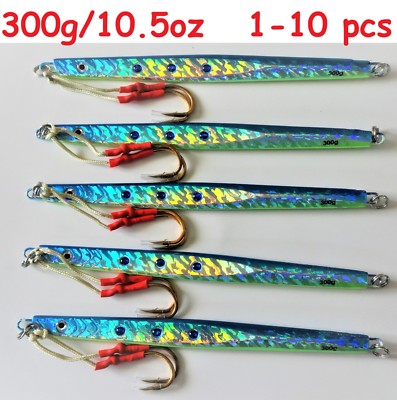 1-10 Pieces 300g /10.5oz Blue Vertical Speed Butterfly Jigs Saltwater ...