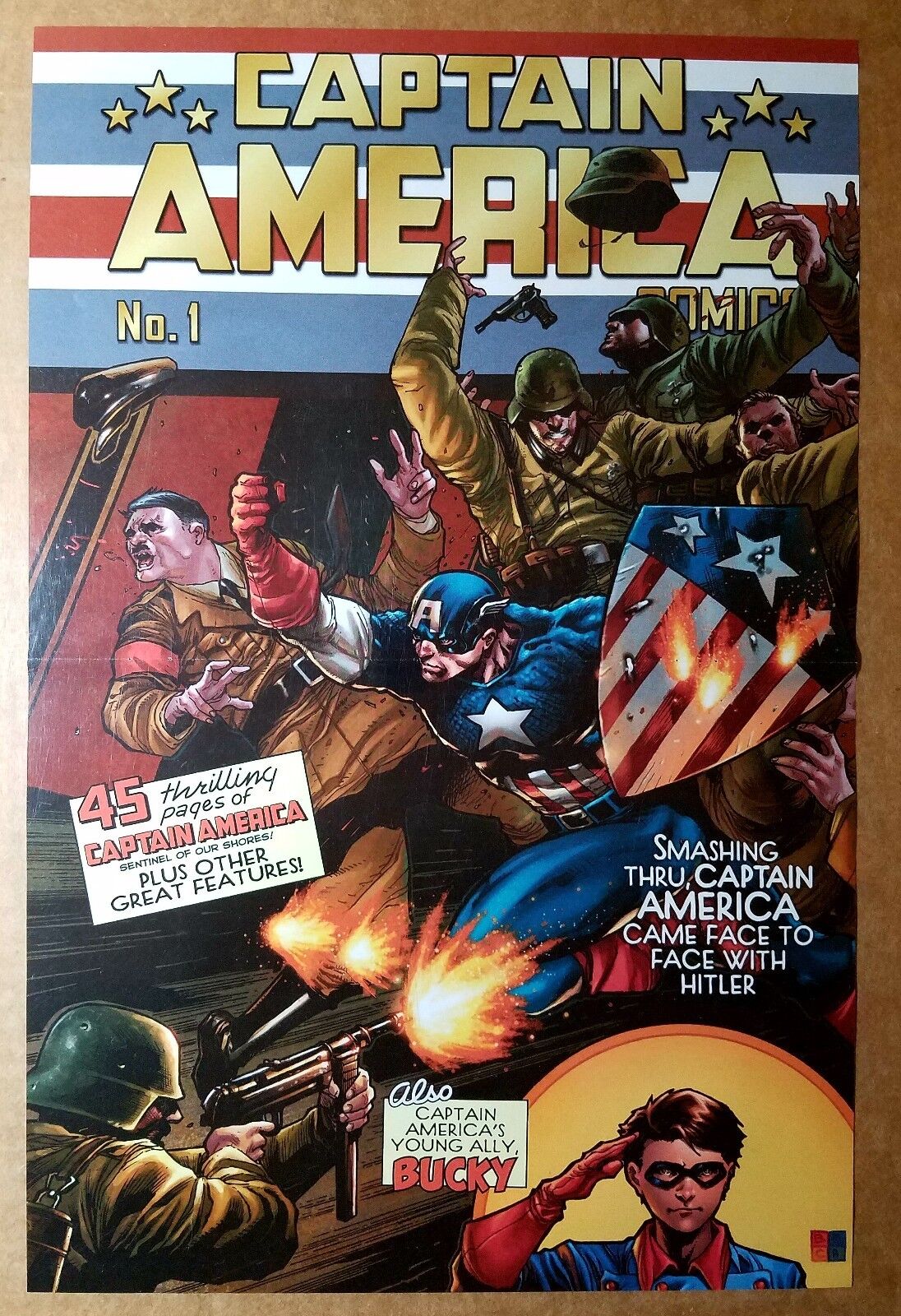 Captain America Bucky Punch Hitler Nazis Marvel Comics Poster By Brian