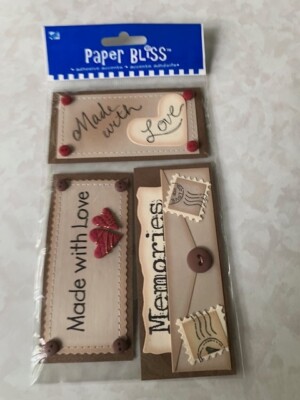 PAPER BLISS STICKERS STITCHED TAGS ‘MADE WOTH LOVE’ ‘MEMORIES’ w ...