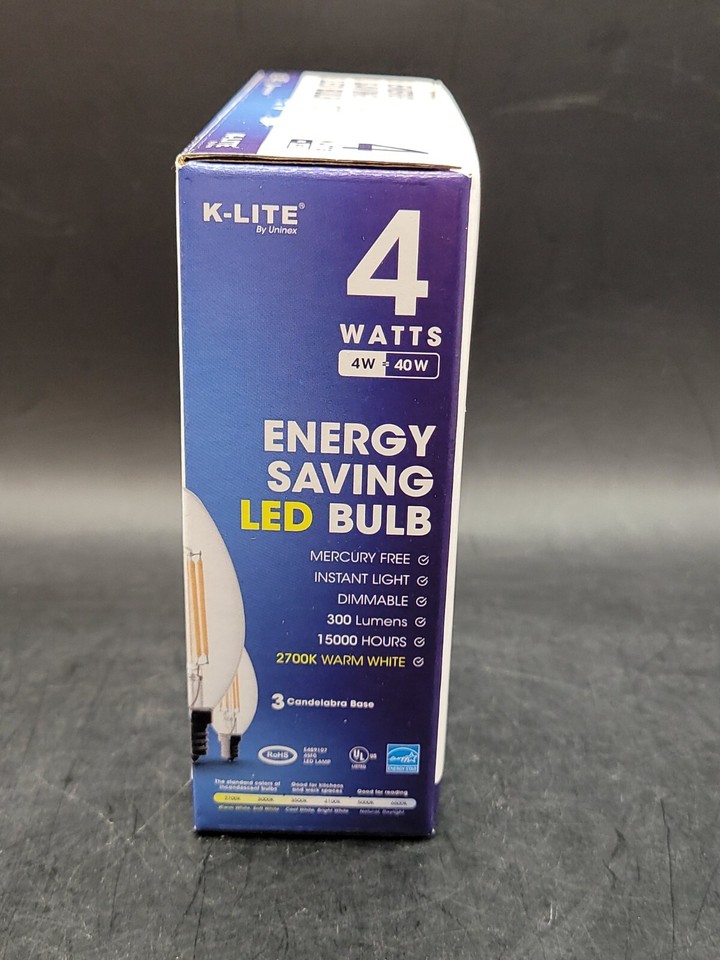 K-LITE LED Candle Bulb 4W (=40 Watt) 2700K 300 Lumen Dimmable 3-pack ...