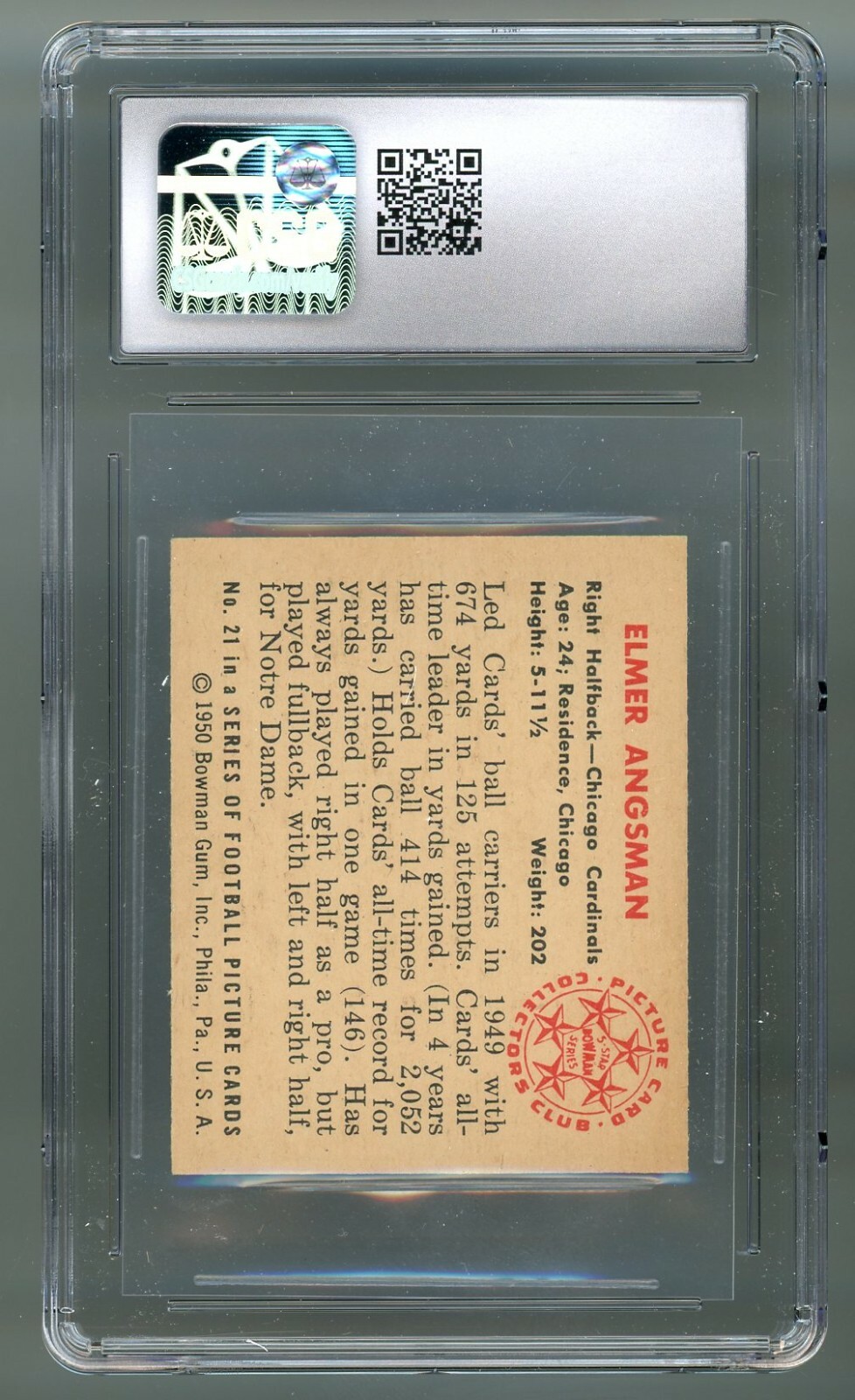 1950 Bowman #21 Elmer Angsman CSG 8.5 NM/MT+ #1021671003 | eBay