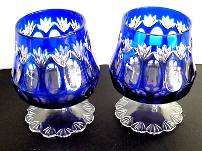 VAL ST LAMBERT COBALT CASED CUT TO CLEAR BRANDY SNIFTER INHALER LACE ...