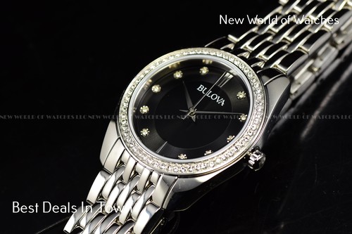 Bulova Classic Crystal Stainless Steel Ladies Quartz Diamond Watch ...