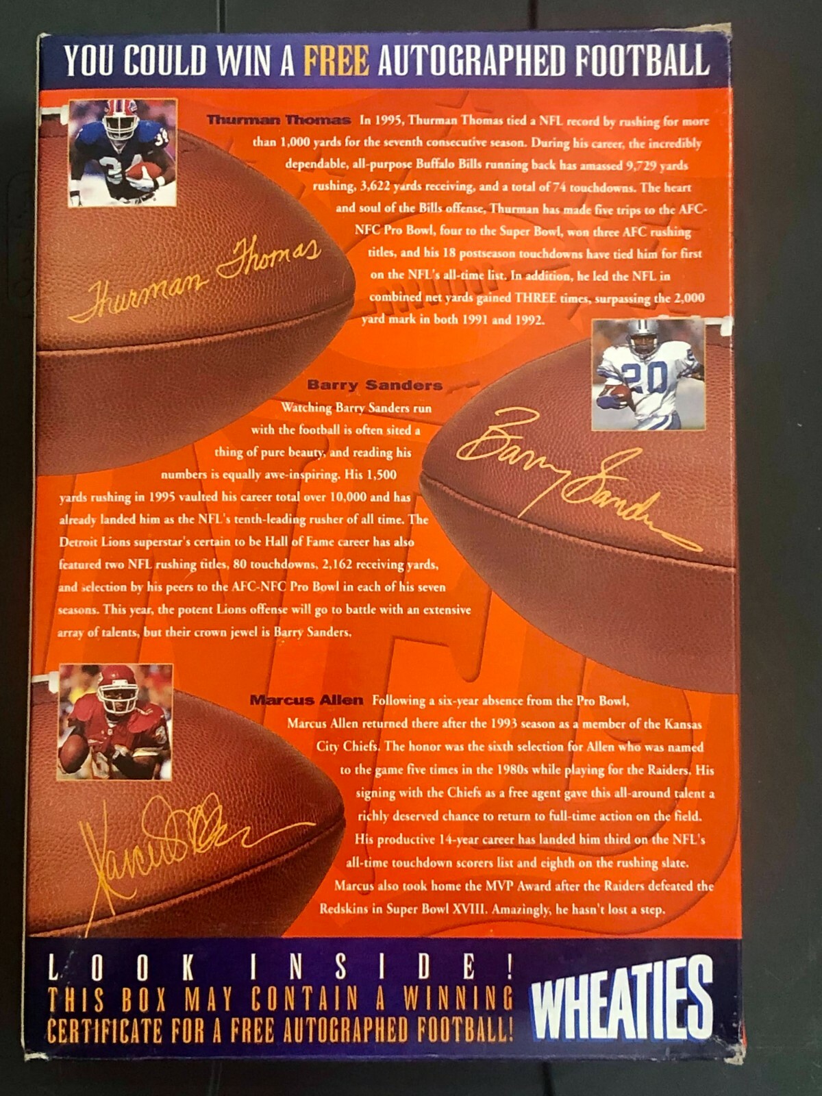 Wheaties Cereal Box, Football, SMITH / THOMAS / ALLEN, Emptied/Refilled ...