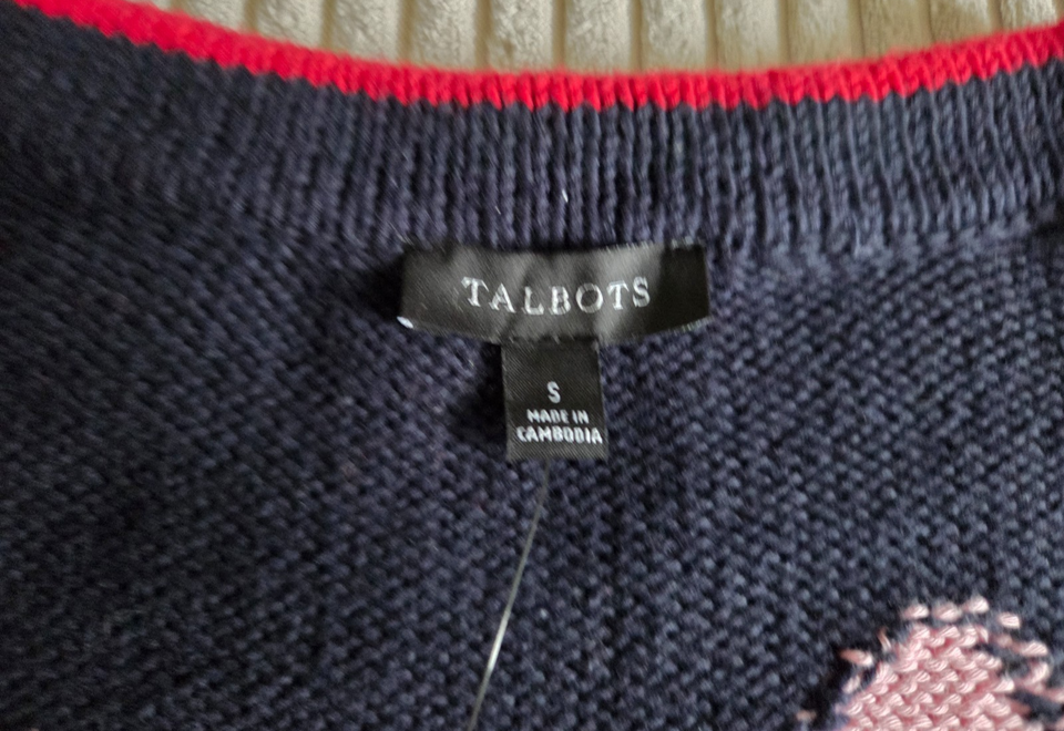 Talbots Women Tipped Heart V-Neck Navy Cardigan with Pink & Red Hearts ...