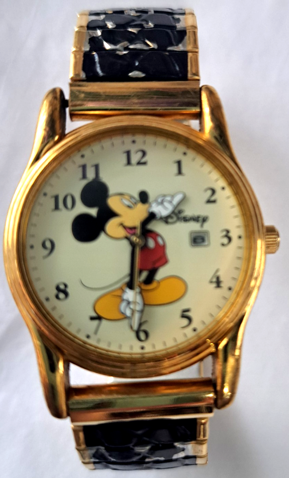 Disney Mickey Mouse Adult Wristwatch Black Stretch Band Needs Battery ...