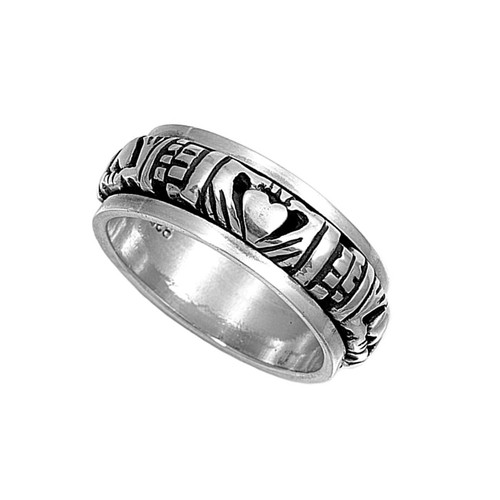 Men 9mm 925 Sterling Silver Band Oxidized Finish Claddagh Spinner Ring ...