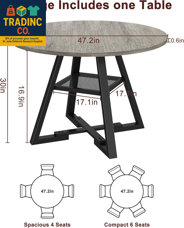 Round Dining Table for 4,Kitchen Dining Room Circle Dinner Pedestal ...