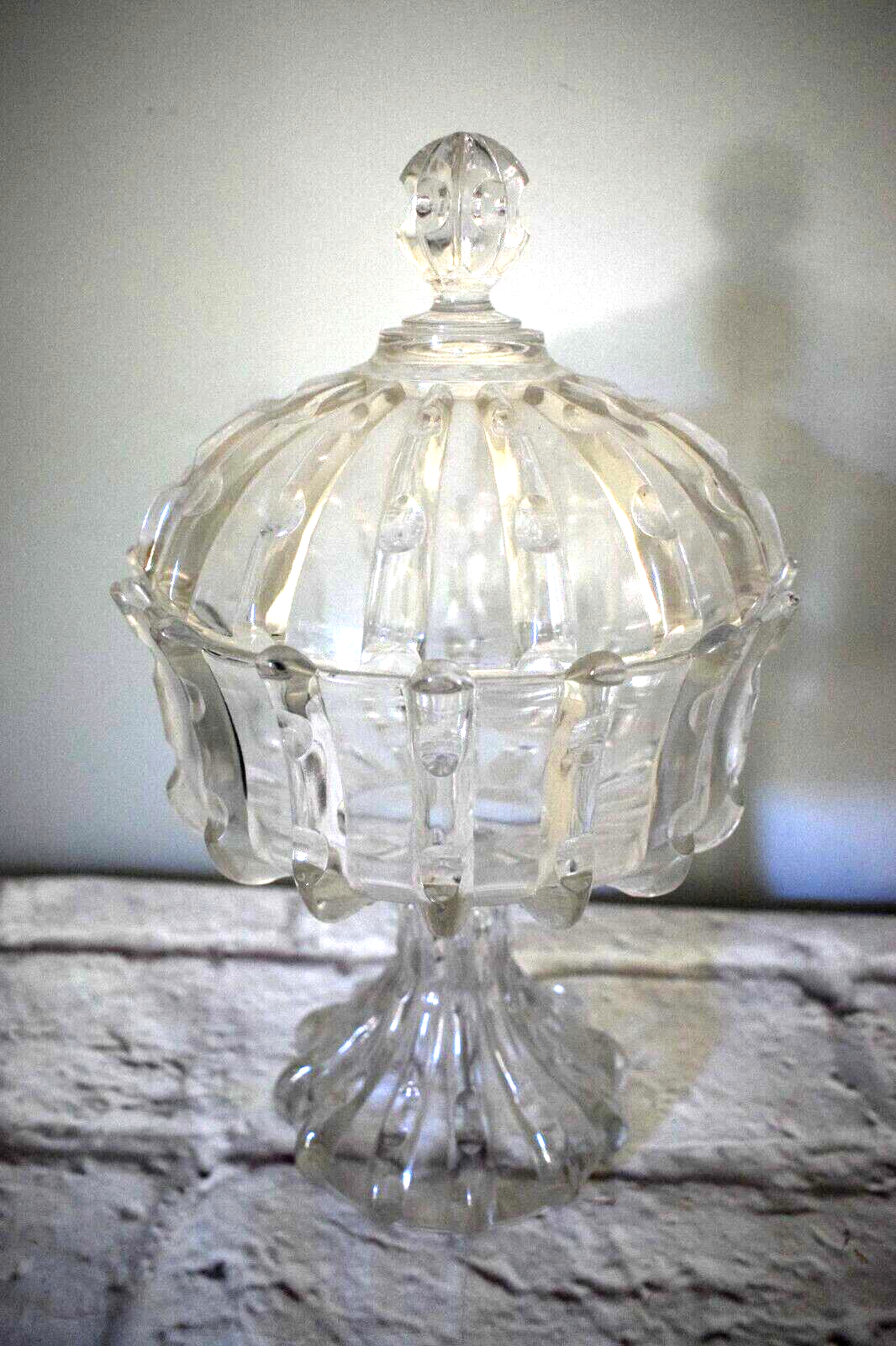 EAPG Large Broken Column Rattan Covered Compote 13" Tall Antique Glass ...