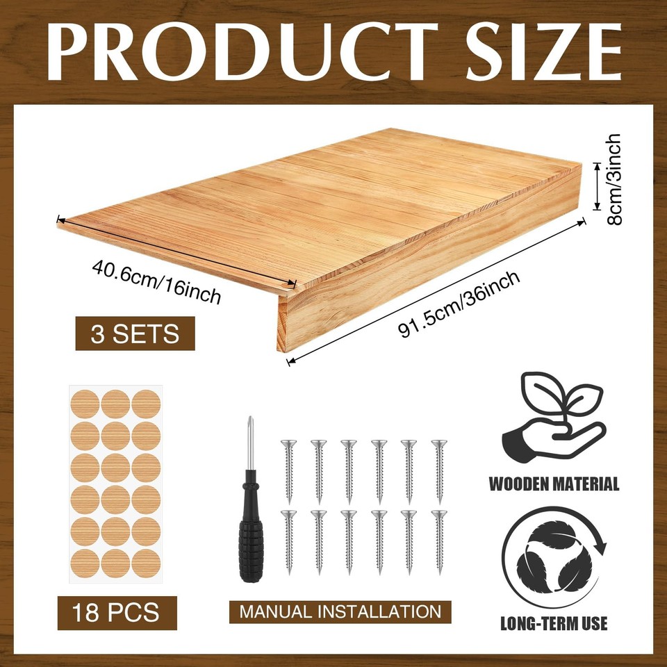 3 Sets Wood Shelf Covers for Wire Shelving Removable Closet with 18 ...