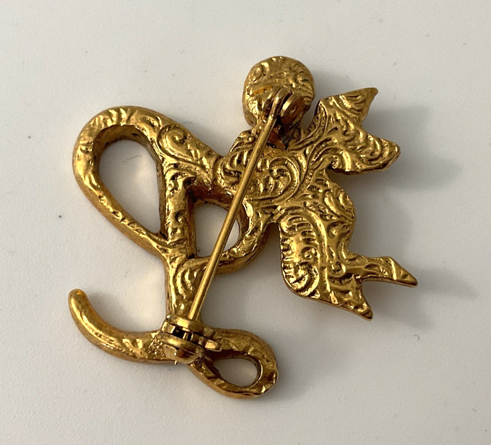 Vintage 1928 Angel Cherub Rhinestone Initial Letter L Brooch Pin Gold ...